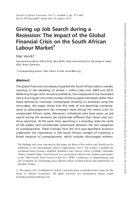 (PDF) Giving up Job Search during a Recession: The Impact of the Global ...