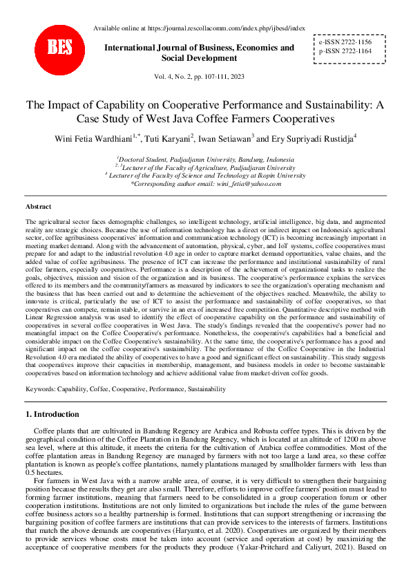 (PDF) The Impact of Capability on Cooperative Performance and Sustainability: A Case Study of ...
