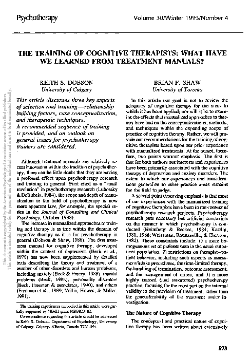 (PDF) The training of cognitive therapists: What have we learned from treatment manuals?