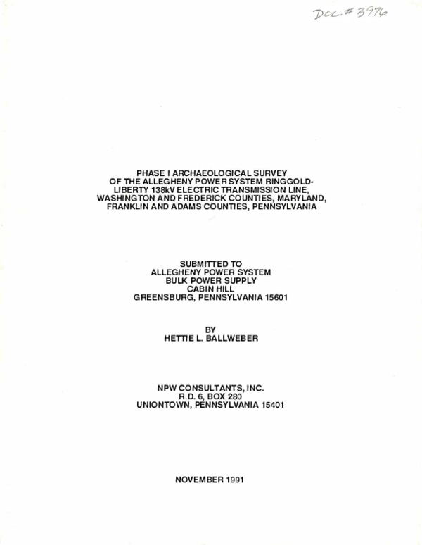 (PDF) Phase I Archaeological Survey of the Allegheny Power System ...