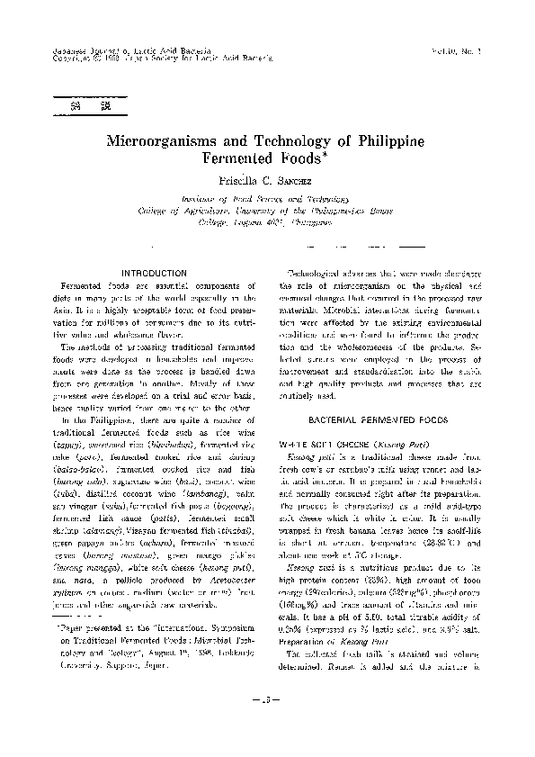 (PDF) Microorganisms and Technology of Philippine Fermented Foods