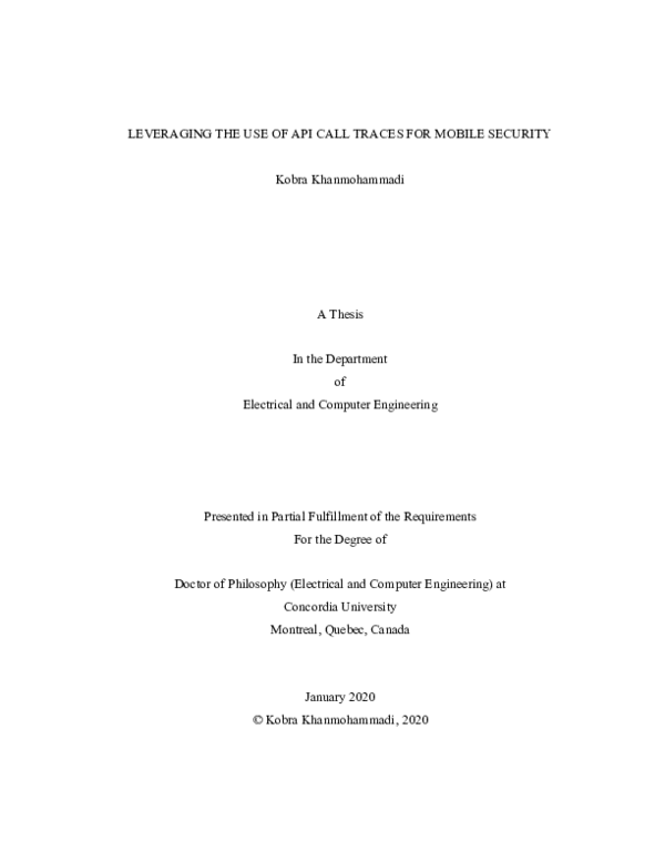 (PDF) Leveraging the Use of API Call Traces for Mobile Security
