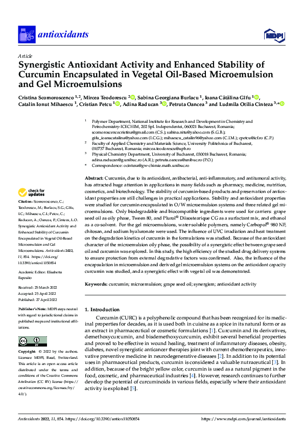 (PDF) Synergistic Antioxidant Activity and Enhanced Stability of Curcumin Encapsulated in ...