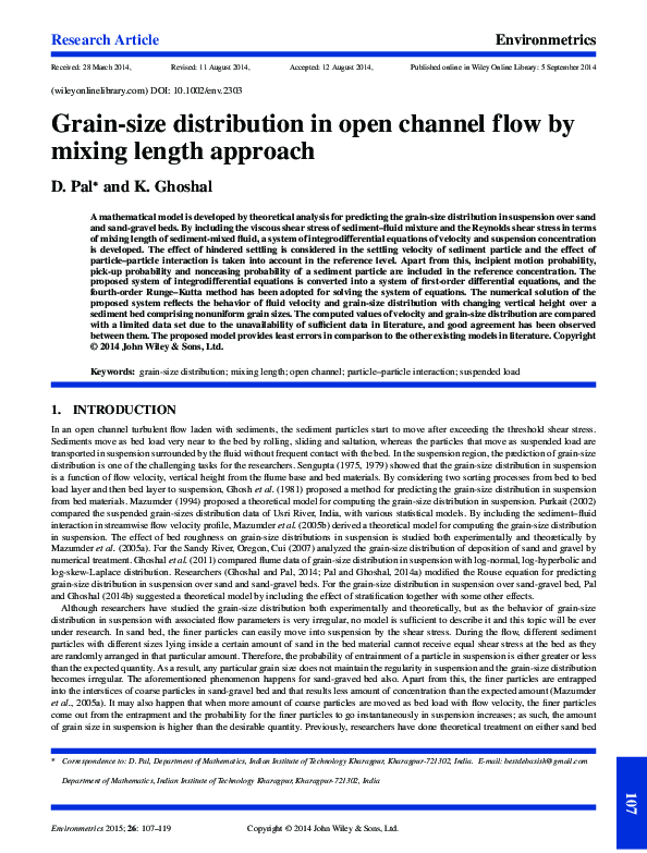 (PDF) Grain-size distribution in open channel flow by mixing length ...