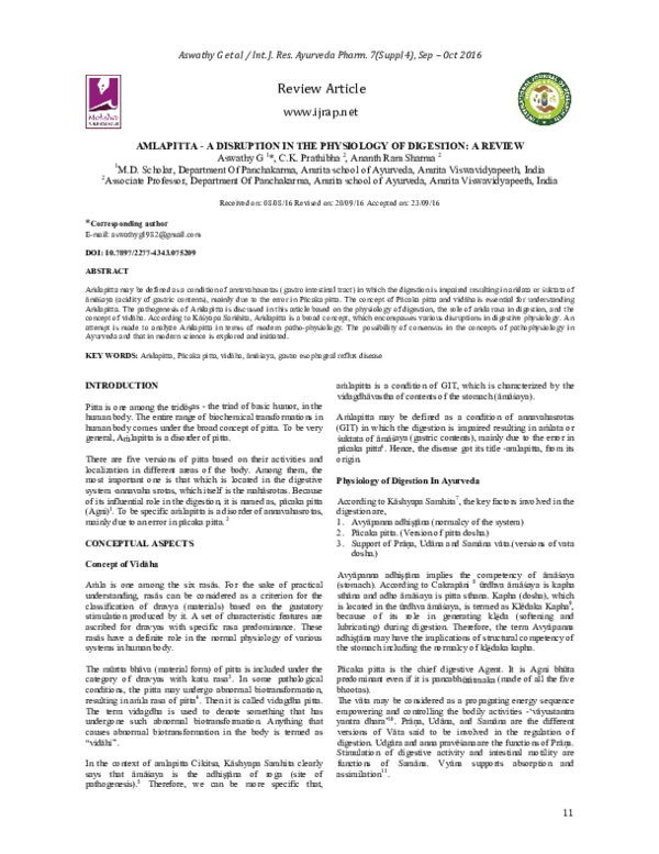 (PDF) Amlapitta - a Disruption in the Physiology of Digestion: A Review
