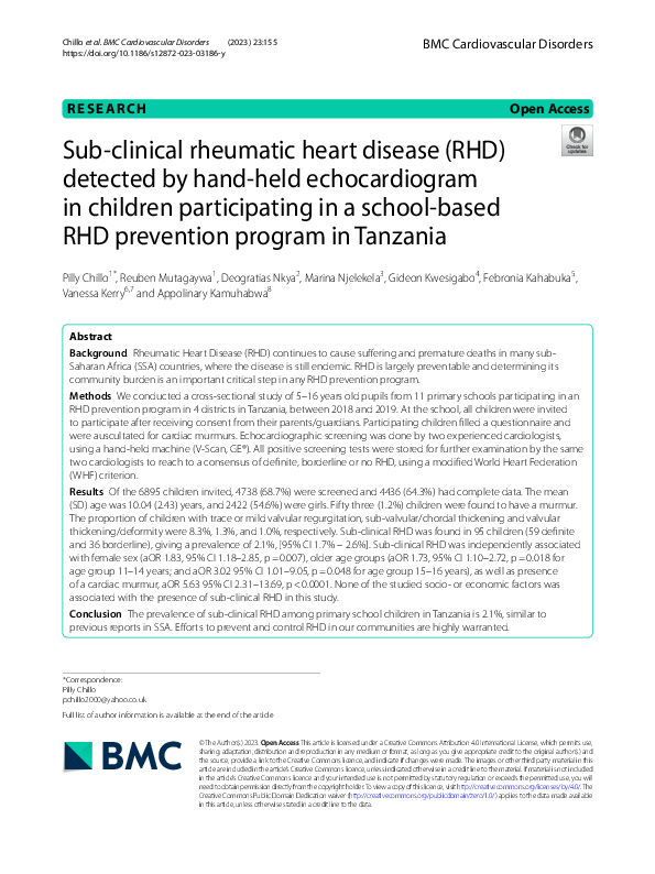 (PDF) Sub-clinical rheumatic heart disease (RHD) detected by hand-held ...