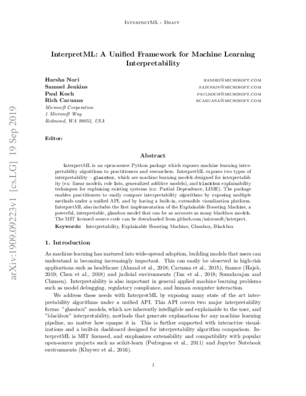 (PDF) InterpretML: A Unified Framework for Machine Learning ...