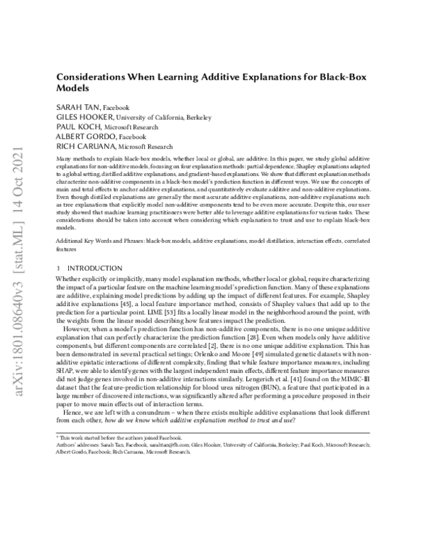 (PDF) Learning Global Additive Explanations for Neural Nets Using Model Distillation