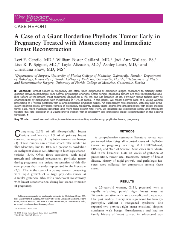(PDF) A Case of a Giant Borderline Phyllodes Tumor Early in Pregnancy ...