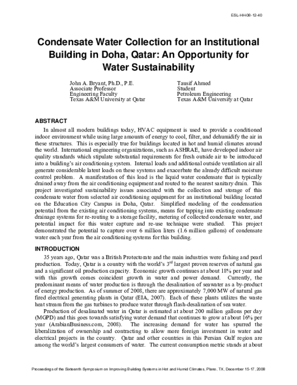 (PDF) Condensate Water Collection for an Institutional Building in Doha ...