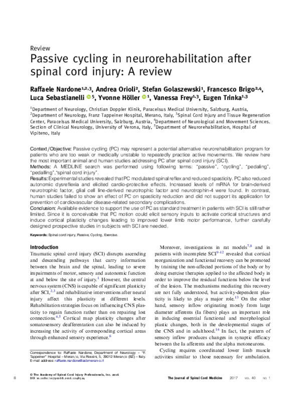 (PDF) Passive cycling in neurorehabilitation after spinal cord injury ...