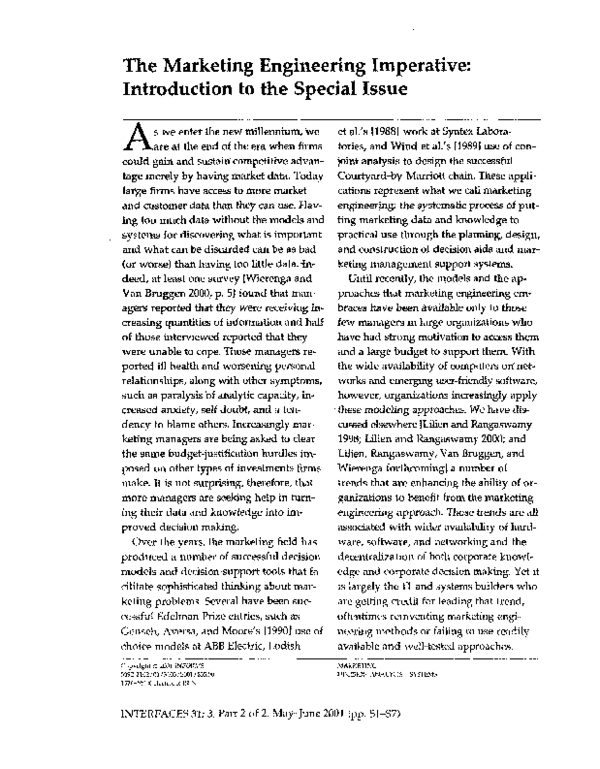 (PDF) The Marketing Engineering Imperative: Introduction to the Special ...