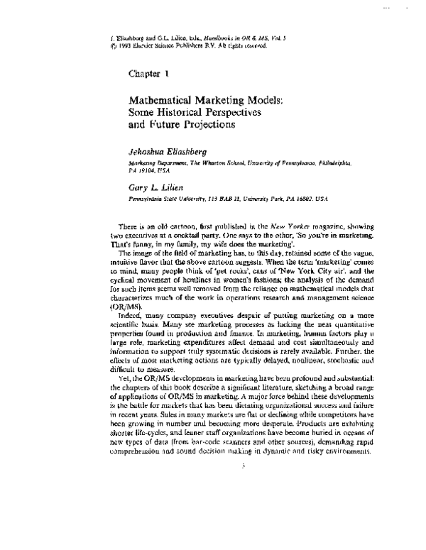(PDF) Mathematical marketing models: Some historical perspectives and ...
