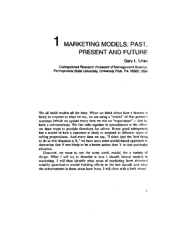 (PDF) Marketing Models: Past, Present and Future