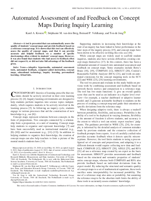 (PDF) Automated Assessment of and Feedback on Concept Maps During Inquiry Learning