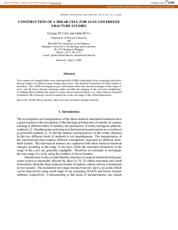 (PDF) Construction of a Shear Cell for Saxs and Freeze Fracture Studies