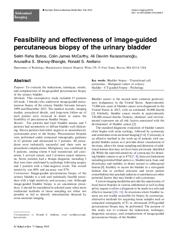 (PDF) Feasibility and effectiveness of image-guided percutaneous biopsy of the urinary bladder