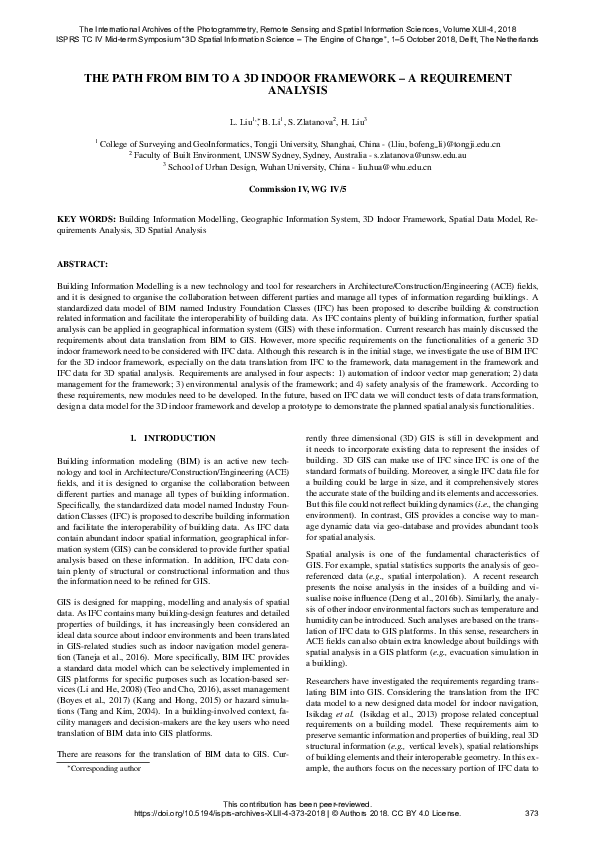 (PDF) The Path from Bim to a 3D Indoor Framework – a Requirement Analysis