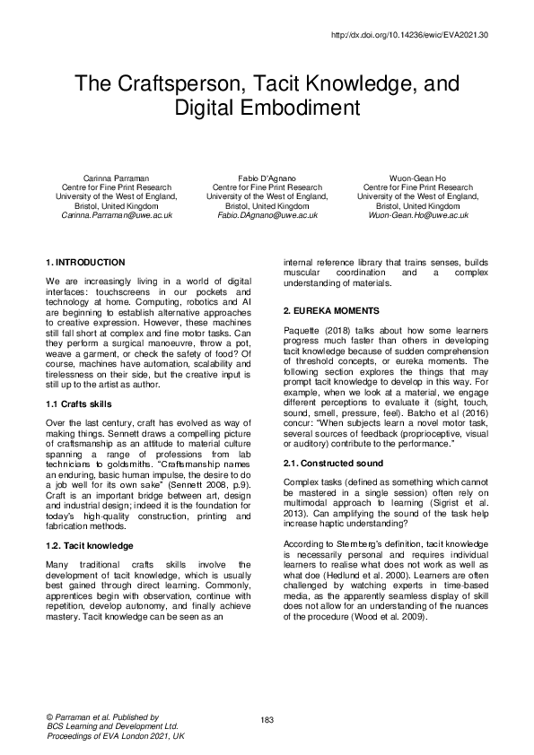 (PDF) The Craftsperson, Tacit Knowledge, and Digital Embodiment | Wuon ...