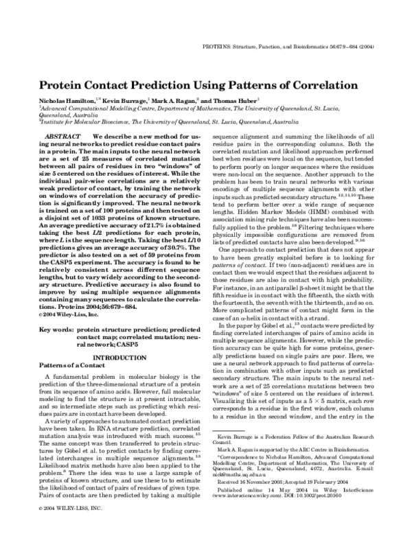 (PDF) Protein contact prediction using patterns of correlation