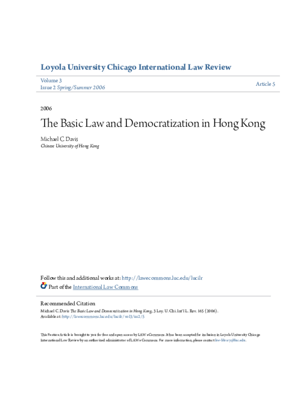 (PDF) The Basic Law and Democratization in Hong Kong