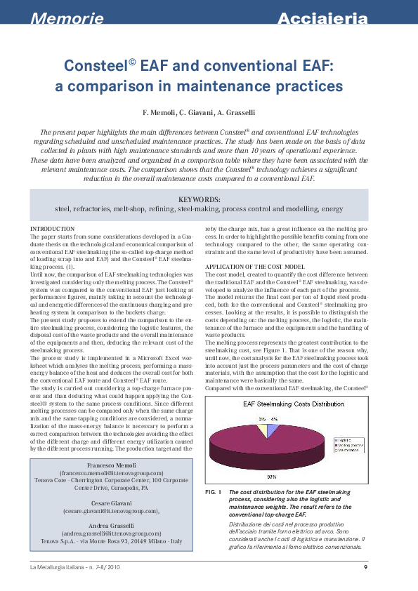 (PDF) Consteel© EAF and conventional EAF: a comparison in maintenance ...