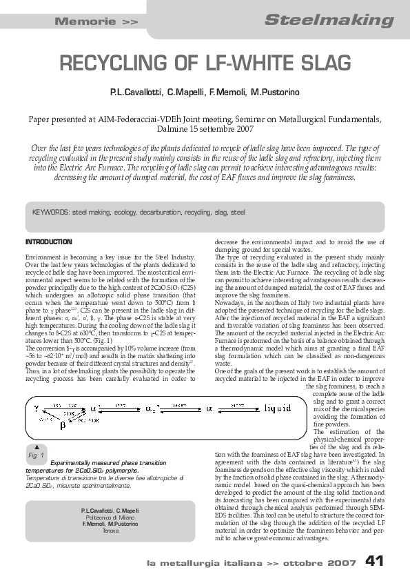(PDF) Recycling of LF-White Slag