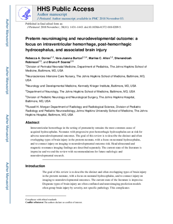 (PDF) Preterm neuroimaging and neurodevelopmental outcome: a focus on intraventricular ...