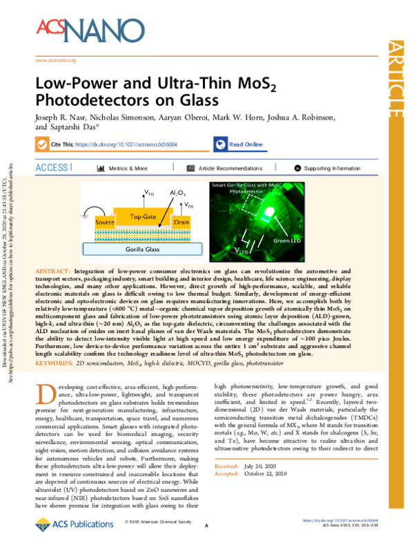 (PDF) Low-Power and Ultra-Thin MoS2 Photodetectors on Glass