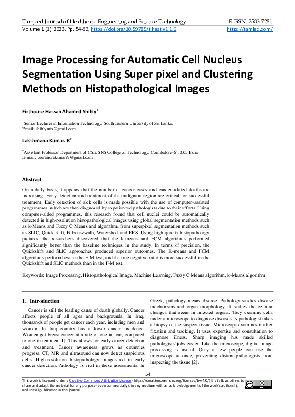 Pdf Image Processing For Automatic Cell Nucleus Segmentation Using