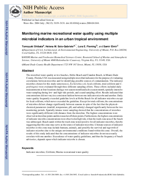 (PDF) Monitoring marine recreational water quality using multiple ...