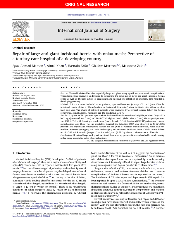 (PDF) Repair of large and giant incisional hernia with onlay mesh ...