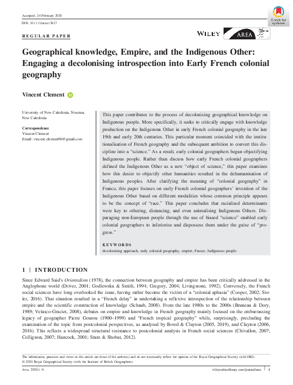 (PDF) Geographical knowledge, Empire, and the Indigenous Other ...