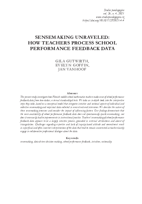 (PDF) Sensemaking unraveled: how teachers process school performance feedback data