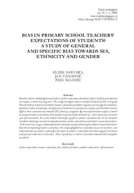 (PDF) Bias in primary school teacher' expectations of students? A study ...