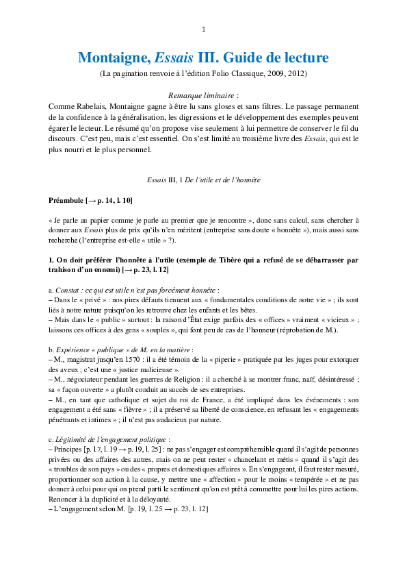 (PDF) Montaigne, "Essais" III. Guide de lecture