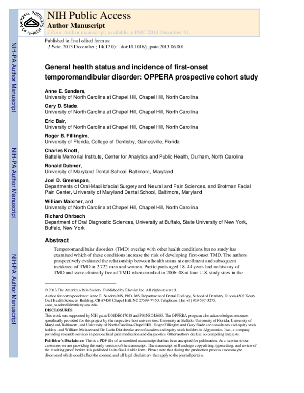 (PDF) General Health Status and Incidence of First-Onset ...
