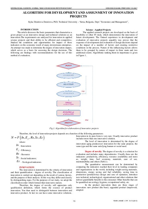 (PDF) Algorithm for Development and Assignment of Innovation Projects