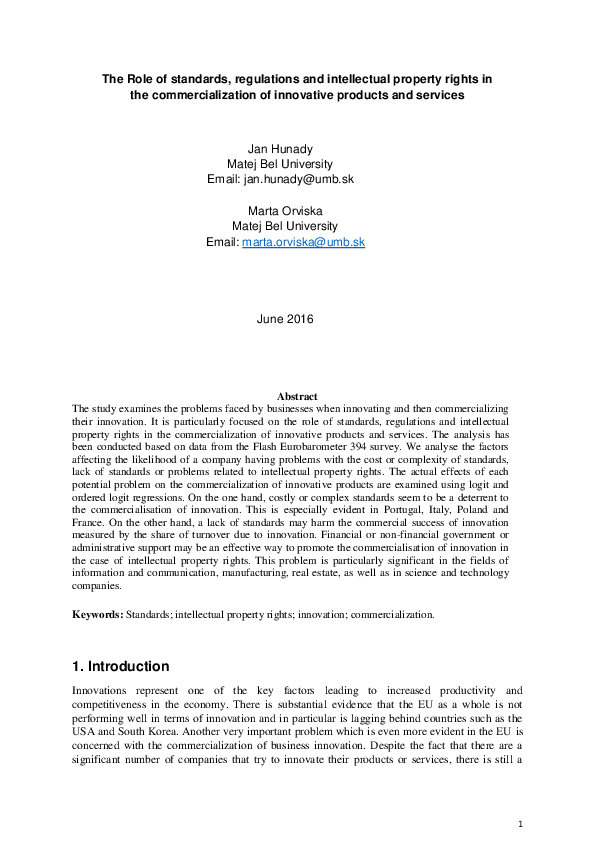 (PDF) The Role of standards, regulations and intellectual property ...