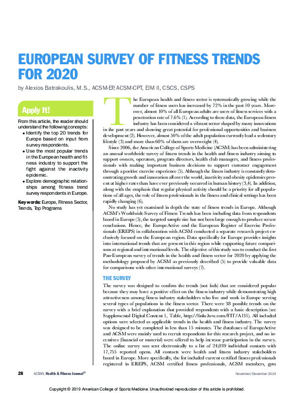 (PDF) European Survey of Fitness Trends for 2020