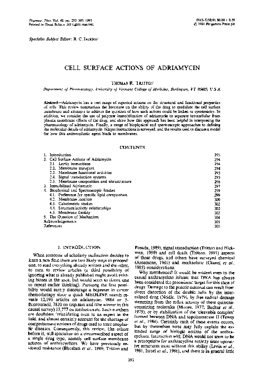(PDF) Cell surface actions of adriamycin | Thomas Tritton - Academia.edu