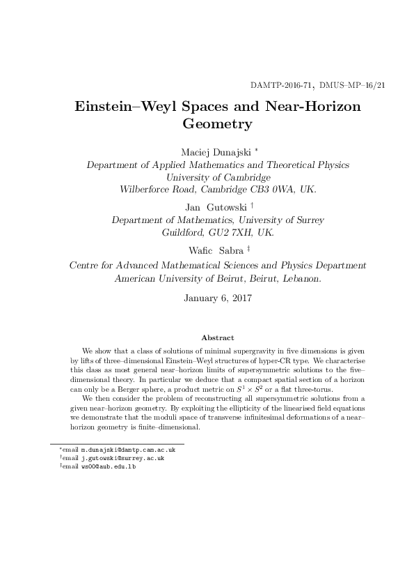 (PDF) Einstein–Weyl spaces and near-horizon geometry