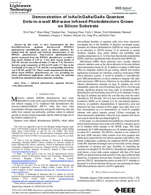 (PDF) Demonstration of InAs/InGaAs/GaAs Quantum Dots-in-a-Well Mid-Wave Infrared Photodetectors ...