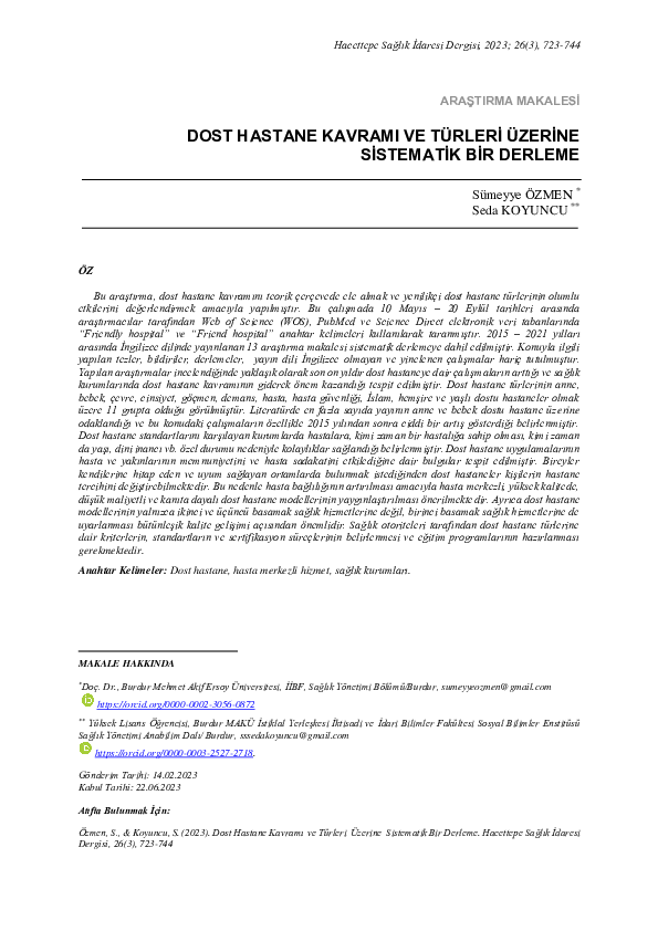 (PDF) DOST HASTANE KAVRAMI VE TÜRLERİ ÜZERİNE SİSTEMATİK BİR DERLEME