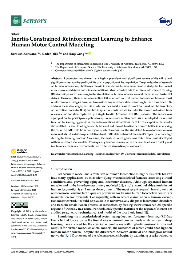Pdf Inertia Constrained Reinforcement Learning To Enhance Human Motor