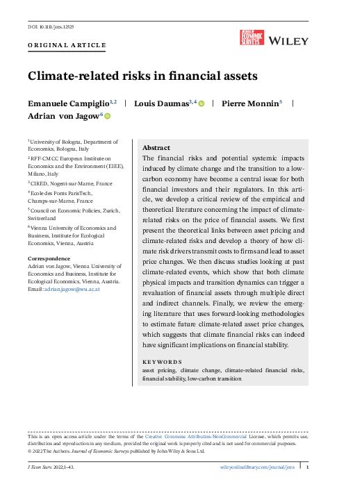 (PDF) Climate‐related risks in financial assets