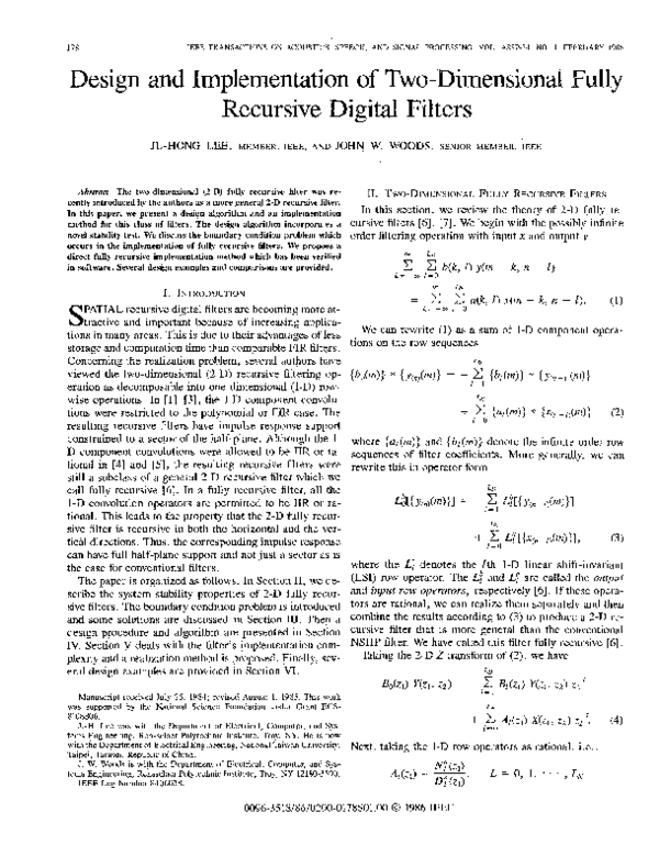 Pdf Design And Implementation Of Two Dimensional Fully Recursive
