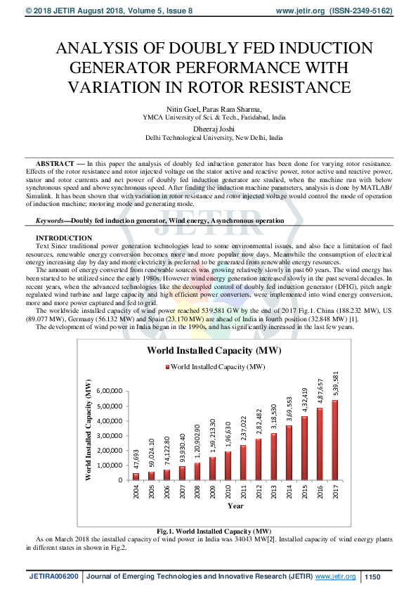 Pdf Doubly Fed Induction Generator Performance Analysis