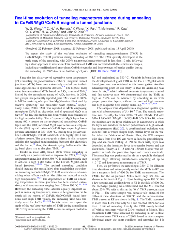 (PDF) Real-time evolution of tunneling magnetoresistance during ...