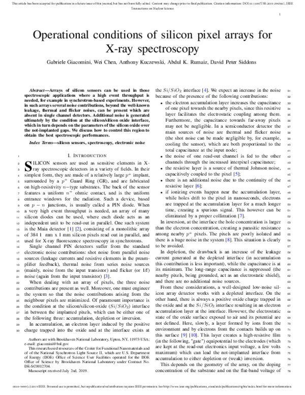 Pdf Silicon Pixel Arrays Enhancing X Ray Spectroscopy Performance